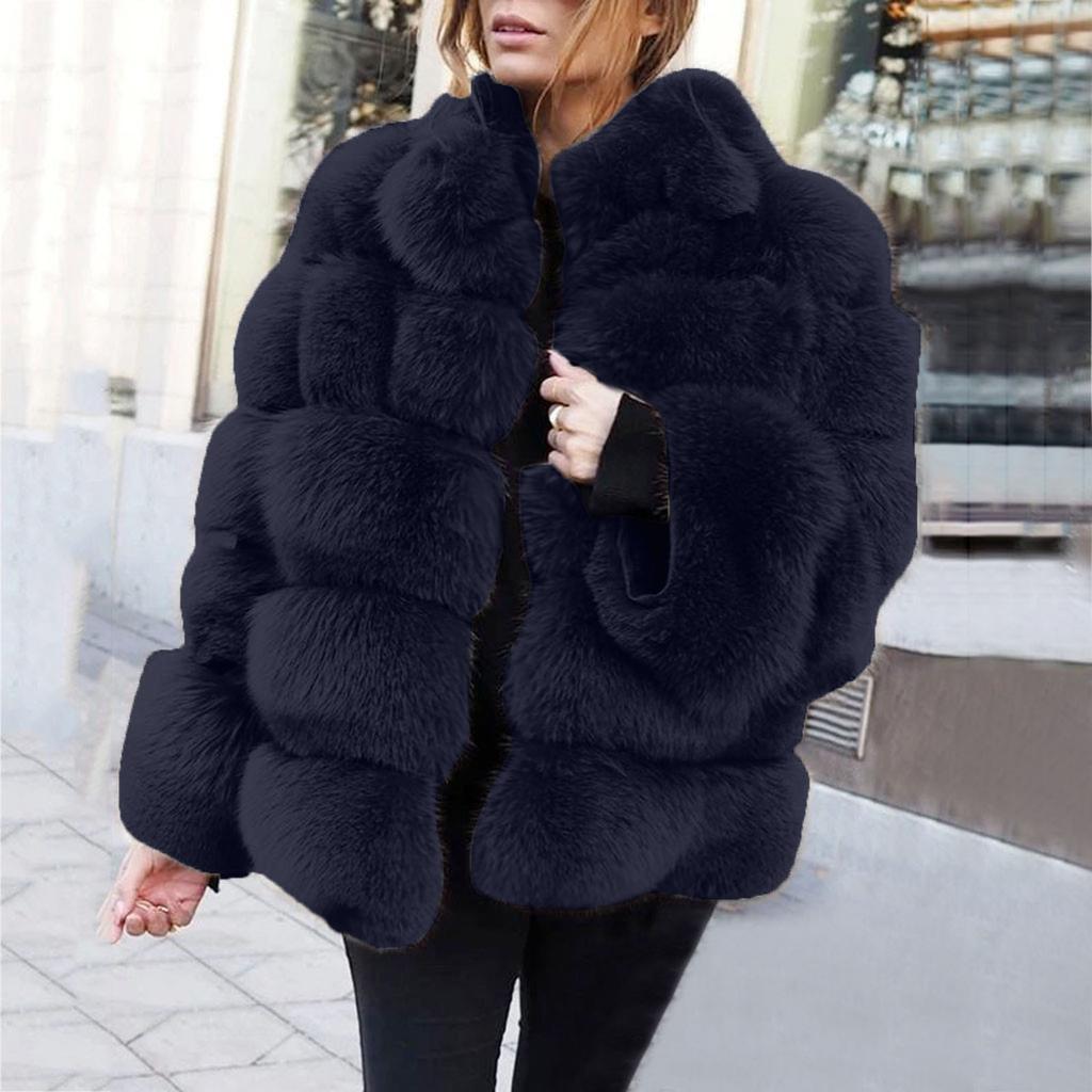 Buy Heavy Women Plus Size Short Faux Coat Warm Furry FauxLong Jacket Sleeve Outerwear at ...