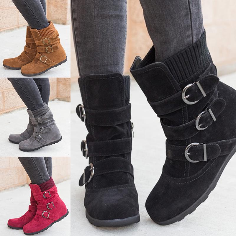 Buy Women's Warm Cloth Round Head Flat Women's Low Boots with Zipper 1 ...