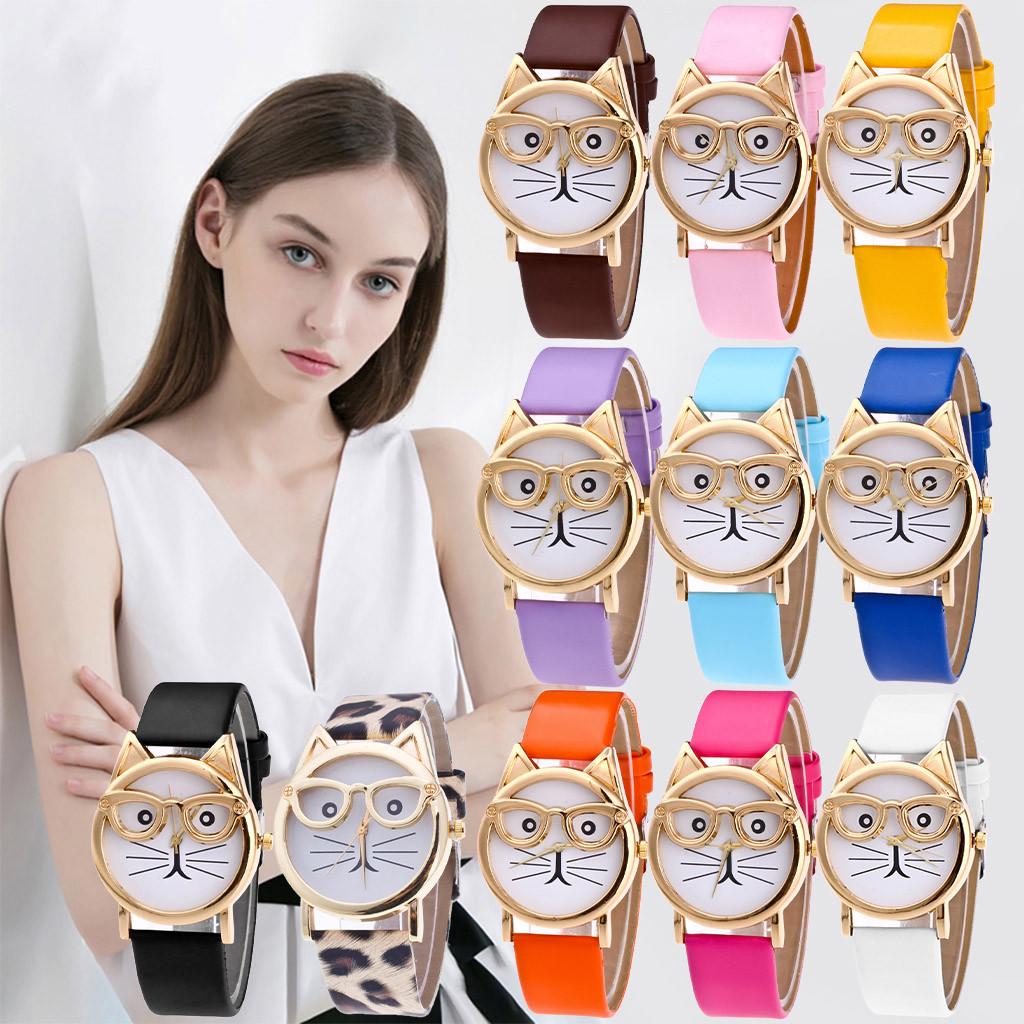 Buy BLUE Fashion Lovely Cat With Glasses Strap Dial Women's Quartz ...
