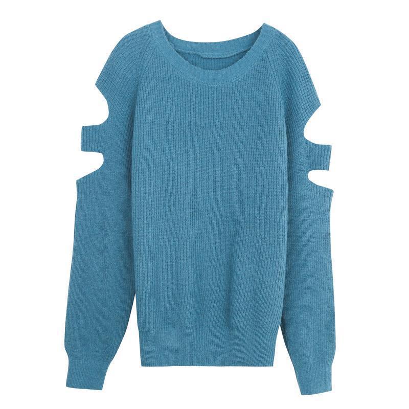 Buy Ripped Solid Color Loose Blouse Strapless Sexy Sweater Women Autumn ...