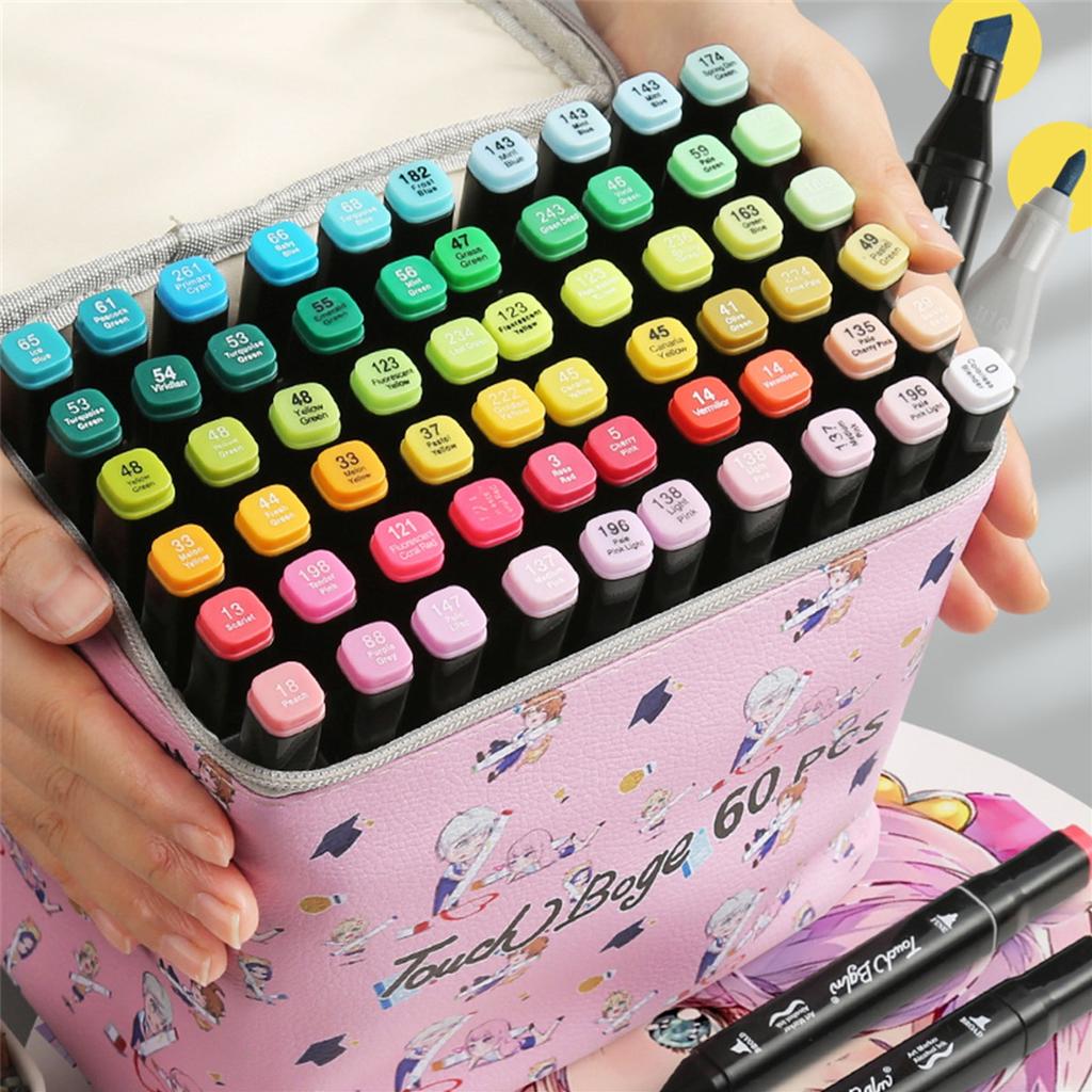Buy 48 Colors Mark Pen Storage Bag Large Capacity Leather Double Headed ...