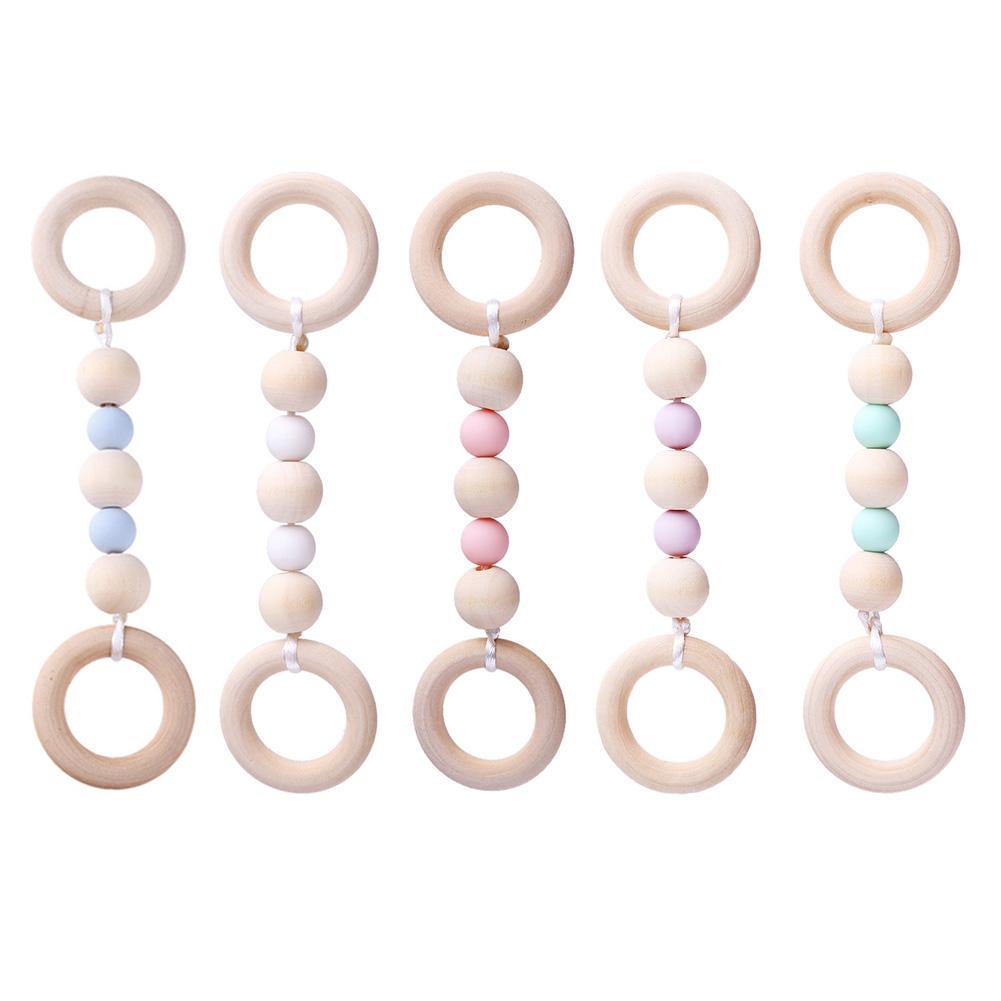Buy Baby Silicone Wood Beads Teether Ring Chain for Newborn Infant ...