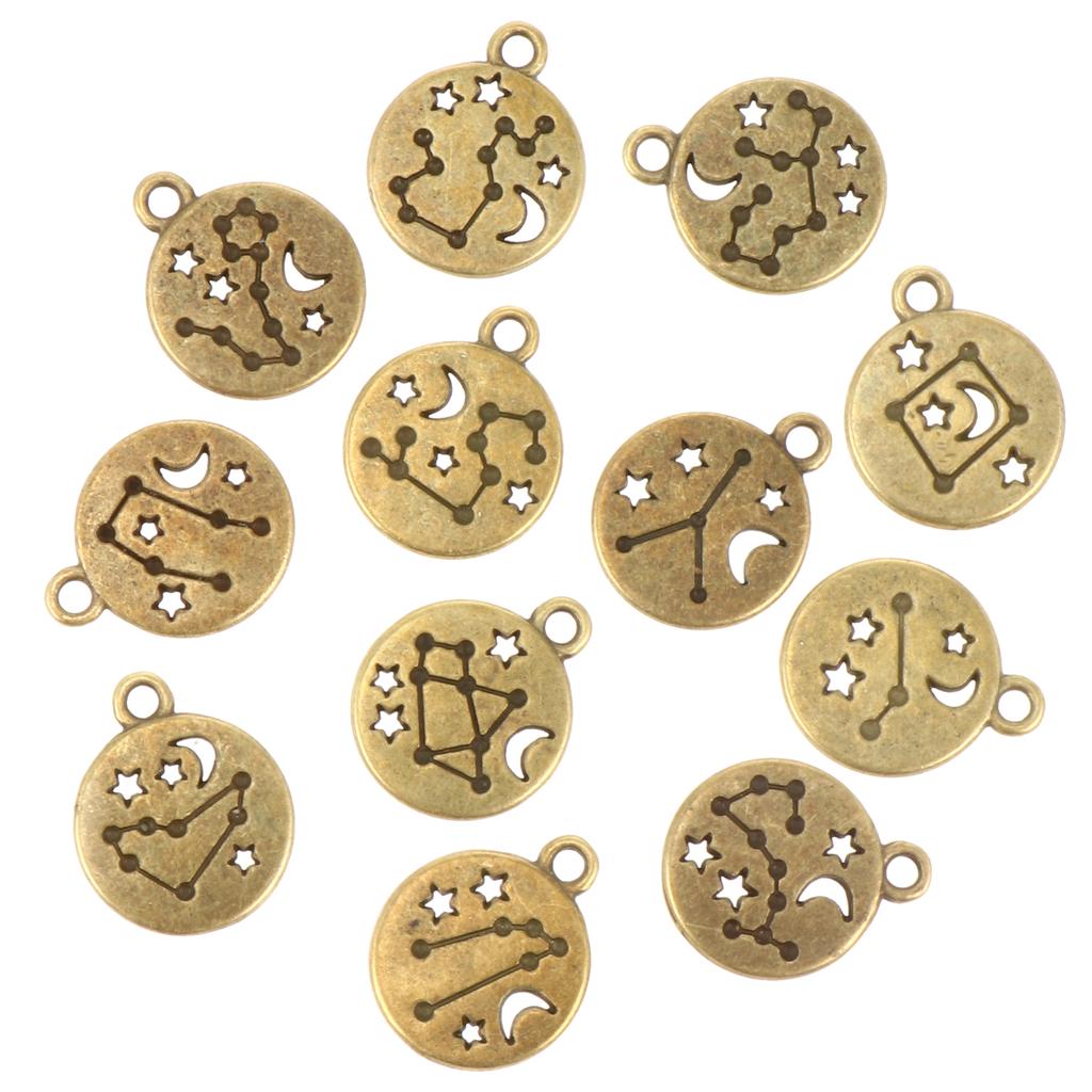 Buy 72pcs Zodiac Sign Charms Alloy Double Sided Pendants for Crafts ...