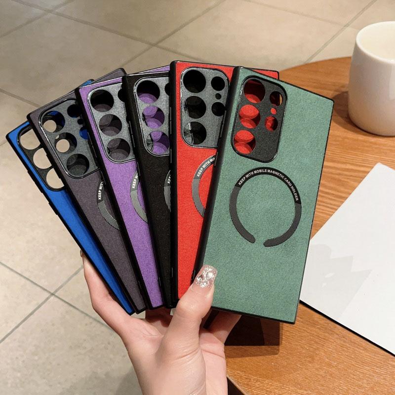 Cheap For Samsung S23 Plus S22 Ultra Suede Fur Matte Leather Camera ...