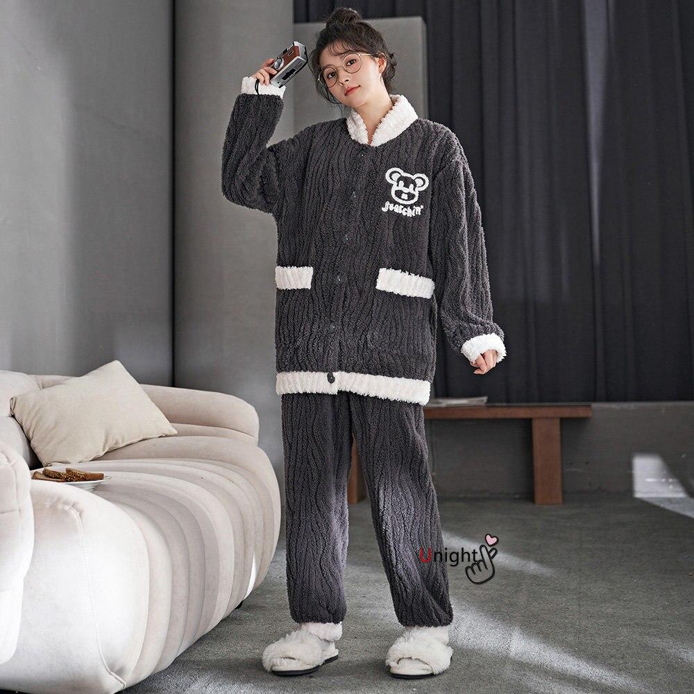 Satın Alın Women Winter Thick Warm Flannel Pajama Set Coral Velvet
