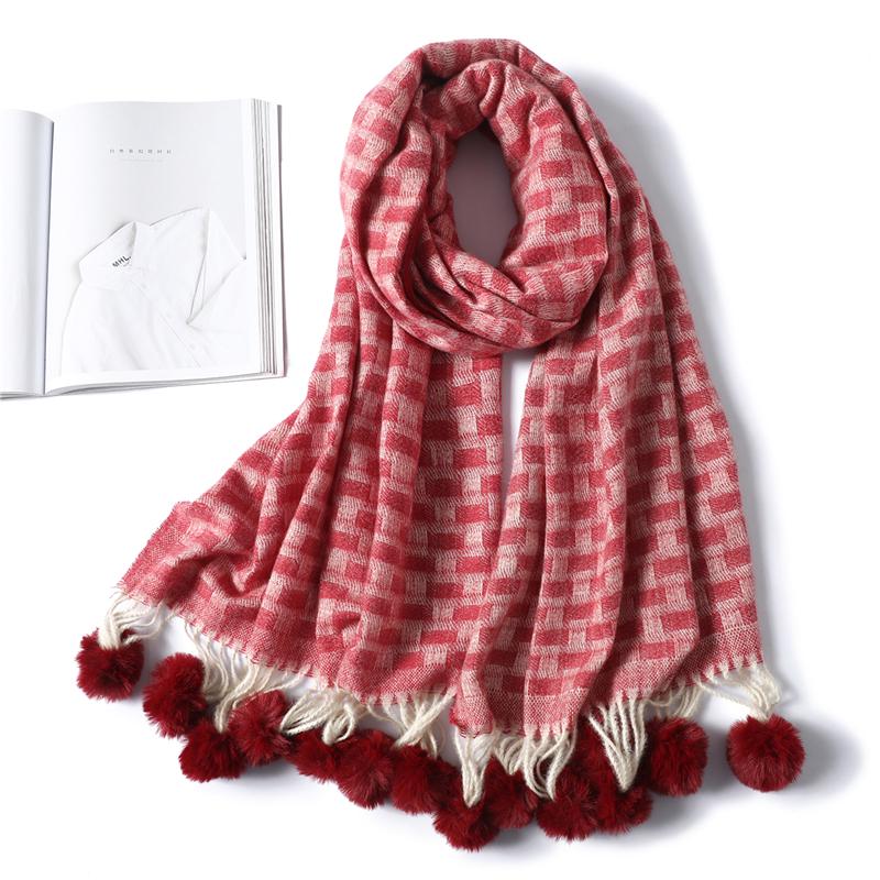 Knit Women Winter Scarf Plaid Pashmian Shawls Lady Wraps Cashmere ...