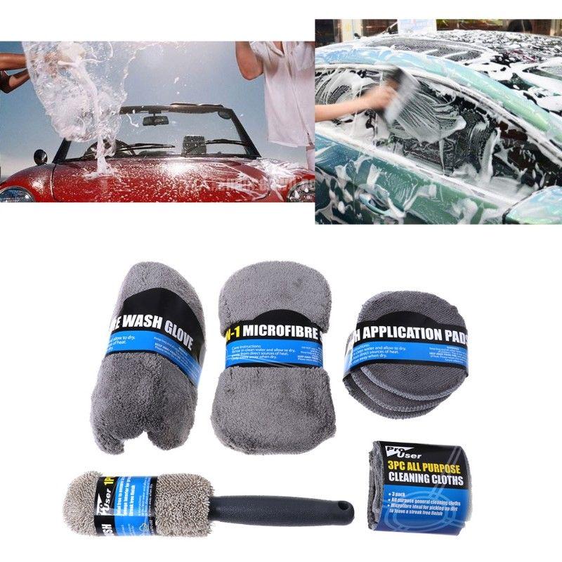 9 Pcs Car Wash Cleaning Kit Microfiber Towels Applicator Pads Sponge ...