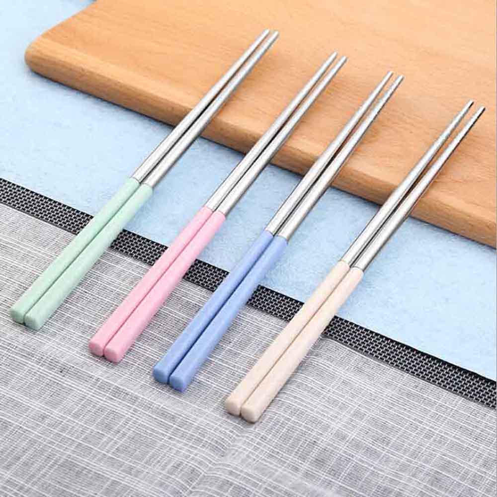 Buy Stainless Steel Chopsticks Wheat Straw Portable Travel Chopstick ...