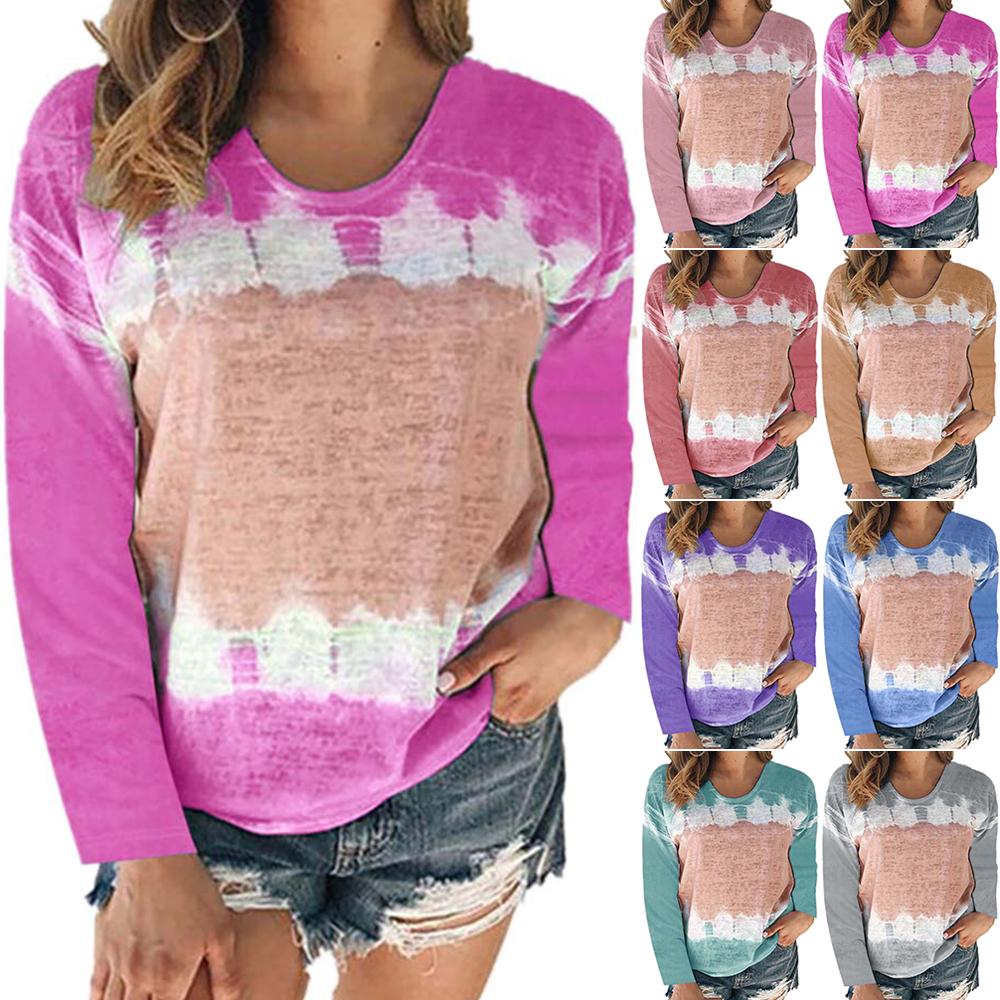 Buy Plus Size Women Tops Color Gradient Long Sleeve Oversized T-shirt ...
