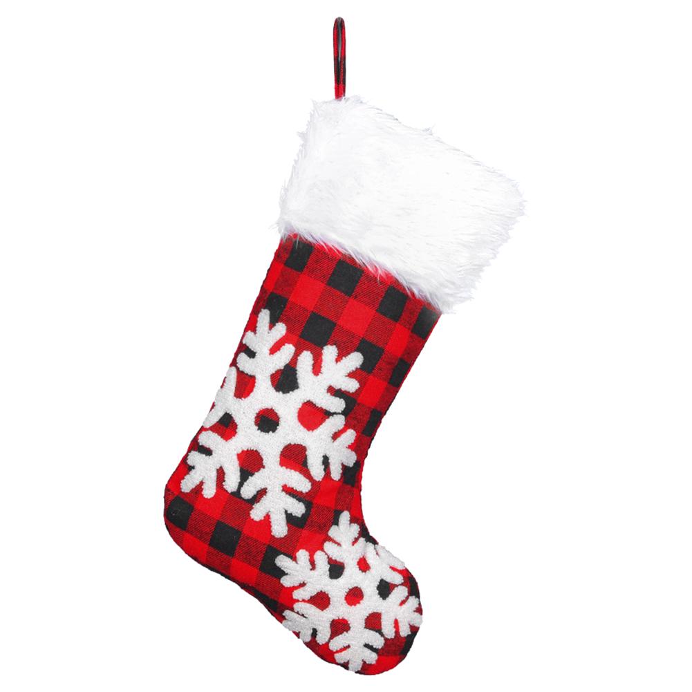 Buy Christmas Stockings Candy Apple Sock Plush Plaid Fabric Xmas Tree ...