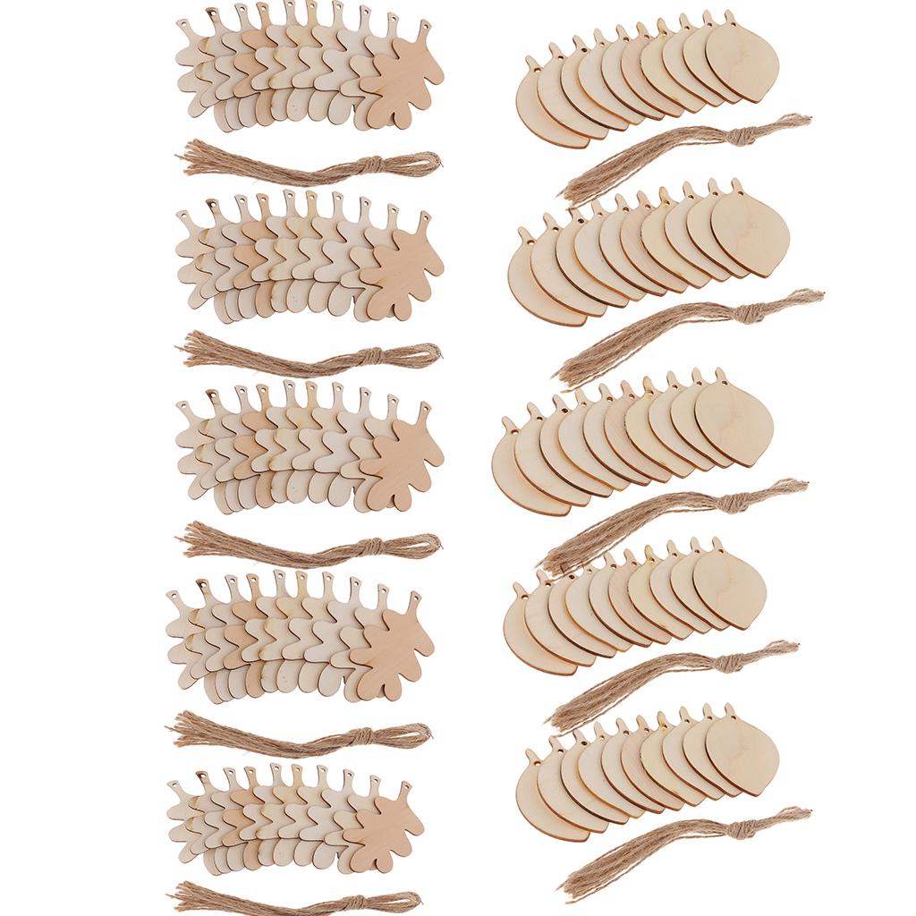 Buy Set 100 Pieces Unfinished Wood Leaf Shapes Craft Wooden Tags ...