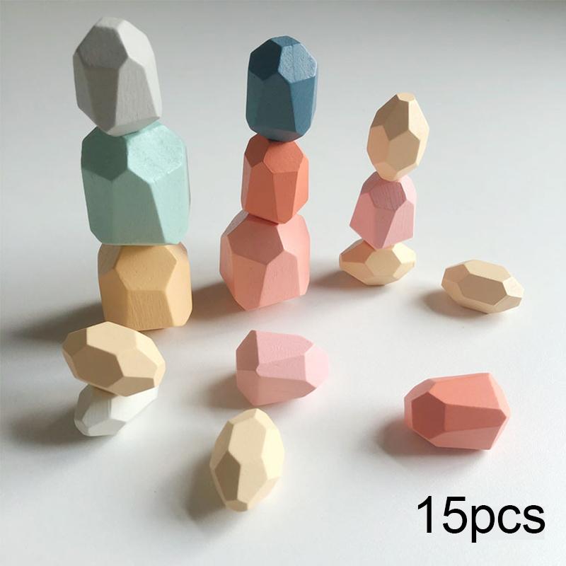 Buy Children Wooden Colored Stone Building Blocks Educational Toys ...