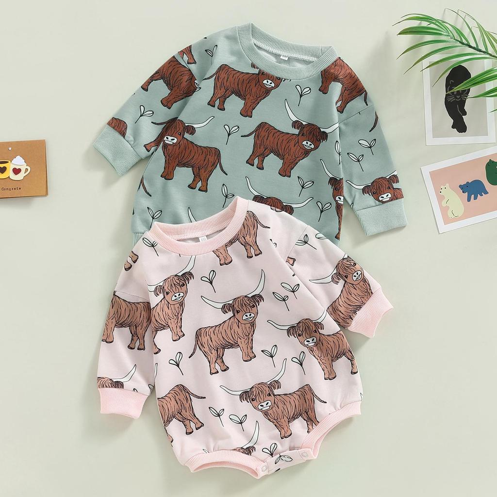 Buy Baby Boy Romper 3M 6M 12M 18M Long Sleeve Round Neck Cartoon Bull Print Casual Spring Fall ...