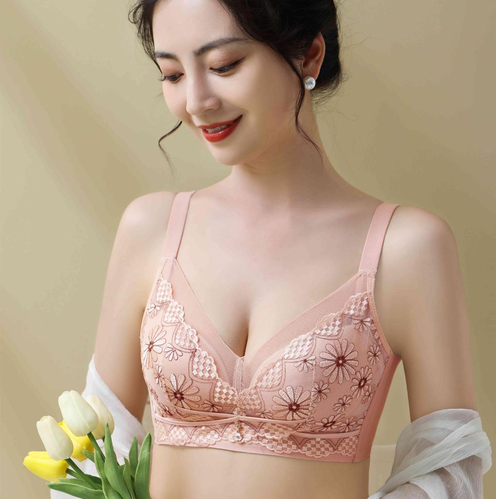 Cheap New Embroidered Underwear Sexy No Steel Rings Medium Thick Top Support Gathering Bra ...