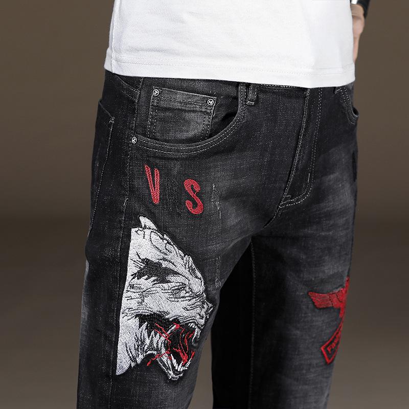 Buy Youth Embroidered Jeans Men's Fashion Casual Stretch Slim Slim ...