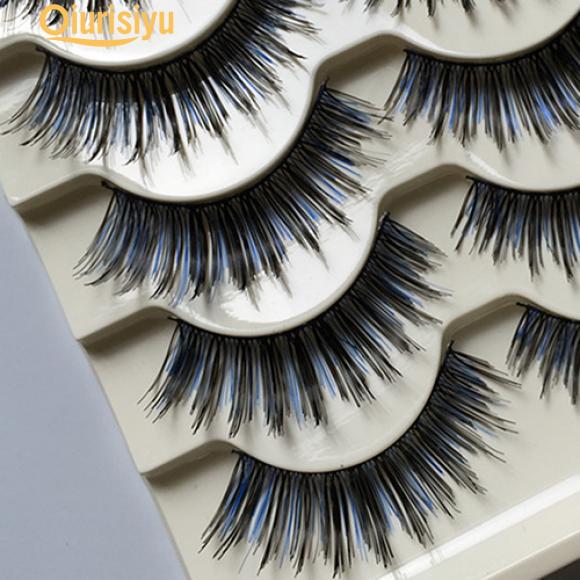 Buy 5 Pairs Long Thick Black and Blue False Eyelashes Night Club Eye ...