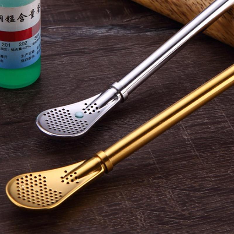 Buy Stainless Steel Straw Spoon 2 In 1 Filtered Yerba Mate Tea Straw ...