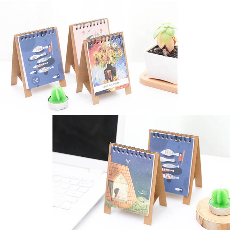 Buy Mini 2019 Desk Calendar Cartoon Printed Flip Stand Up Desktop Paper ...
