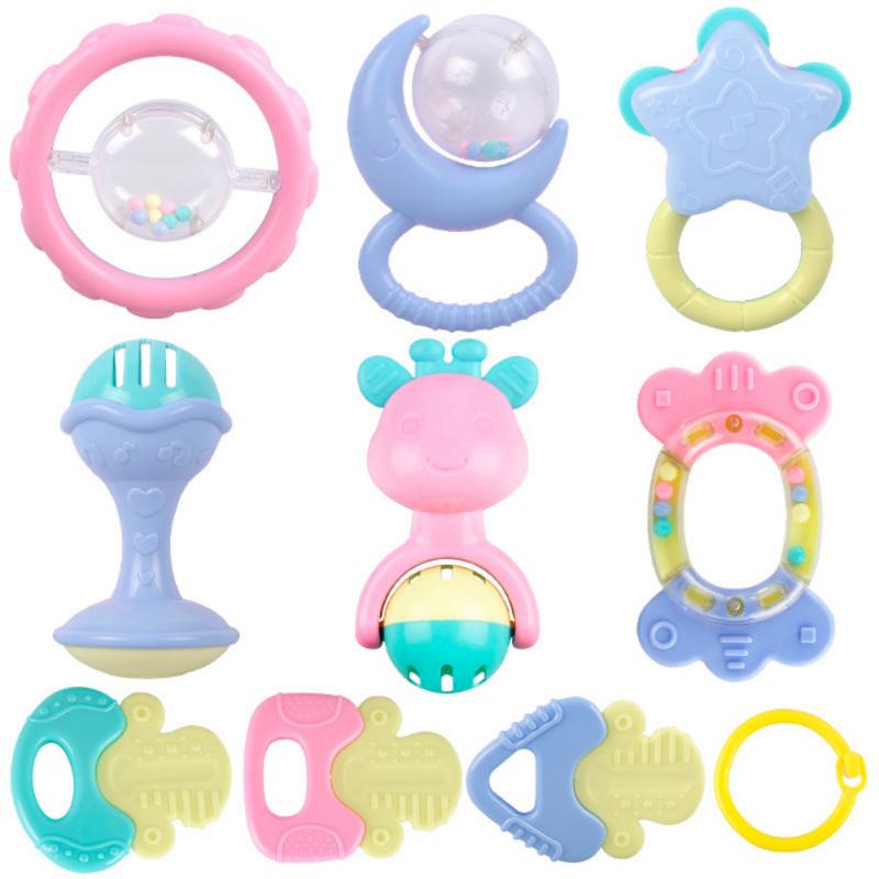 Buy 10Pcs Cute Newborn Toddler Rattles Teethers Set Grab Spin Shaking ...