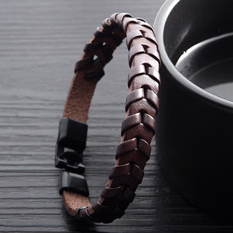 1pc Simple Bracelet Men Jewelry Classic Black Braided Hand-woven PU ...