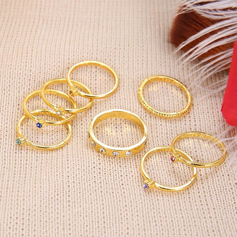Buy 8 Pcs/Set Personality Gold Color Colorful Crystal Mini Finger Ring ...