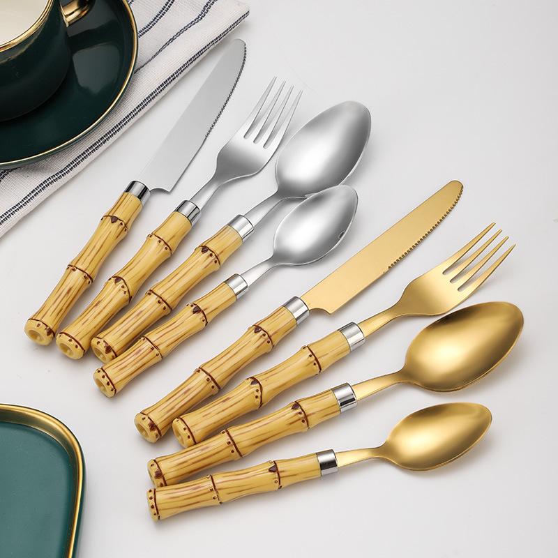Buy 4PCS Bamboo Wood Handle Stainless Steel Western Tableware Set ...