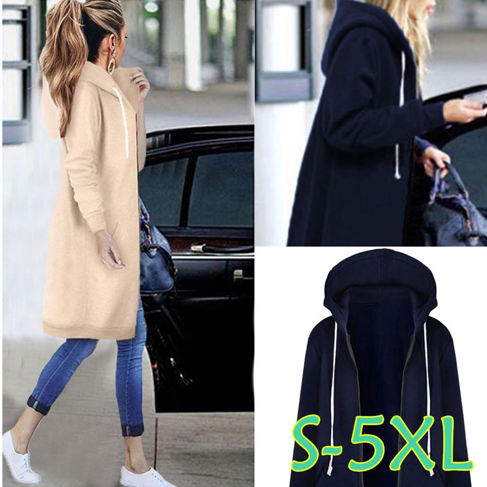 Buy Women Warm Zipper Open Hoodies Sweatshirt Long Coat Jacket Tops ...
