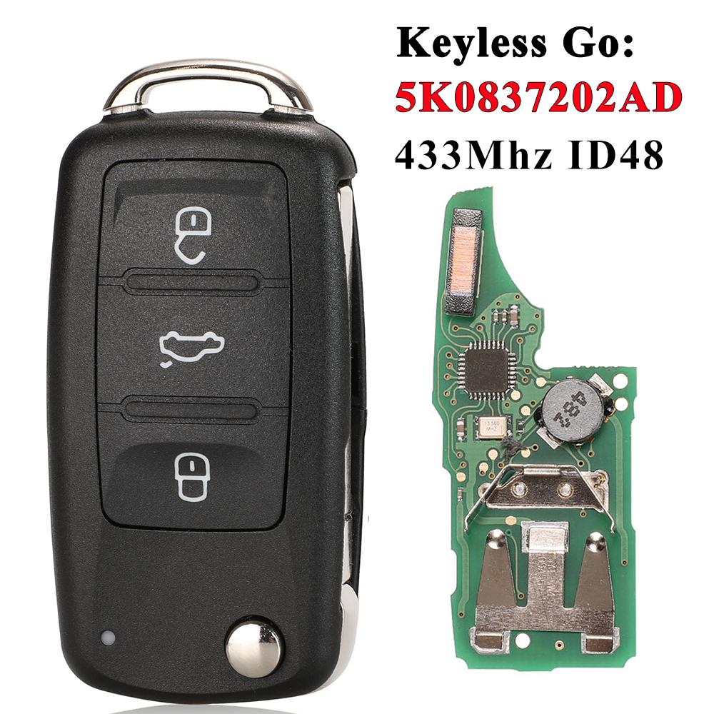 Buy Jingyuqin Keyless Go 5K0837202AJ 5K0837202AD 3 Buttons Remote Key ...