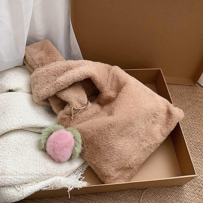 Buy 2021Small Faux Fur Totes 2021 Fashion Winter Cute Soft Shoulder Bag ...