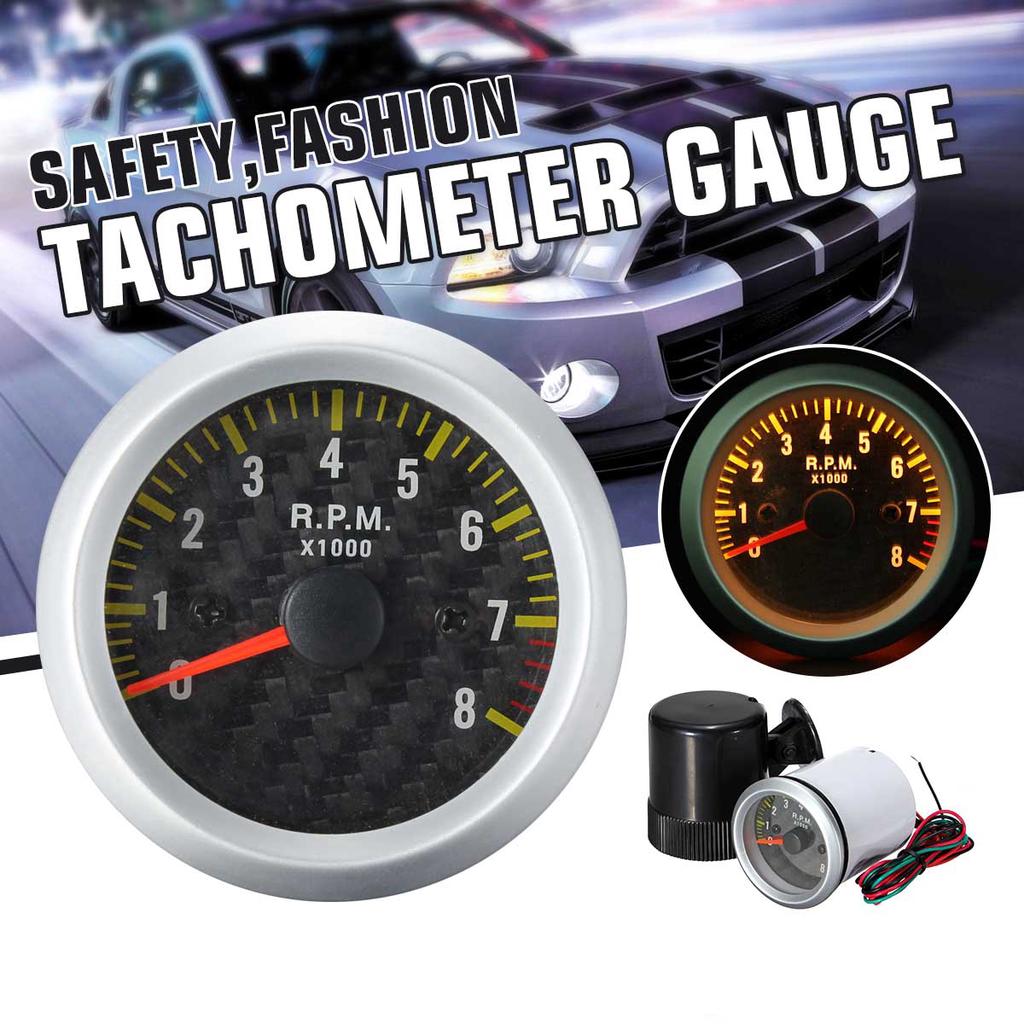 2" 52Mm Carbon Fiber Face Yellow LED Rev Tacho Gauge Meter Tachometer 0 ...