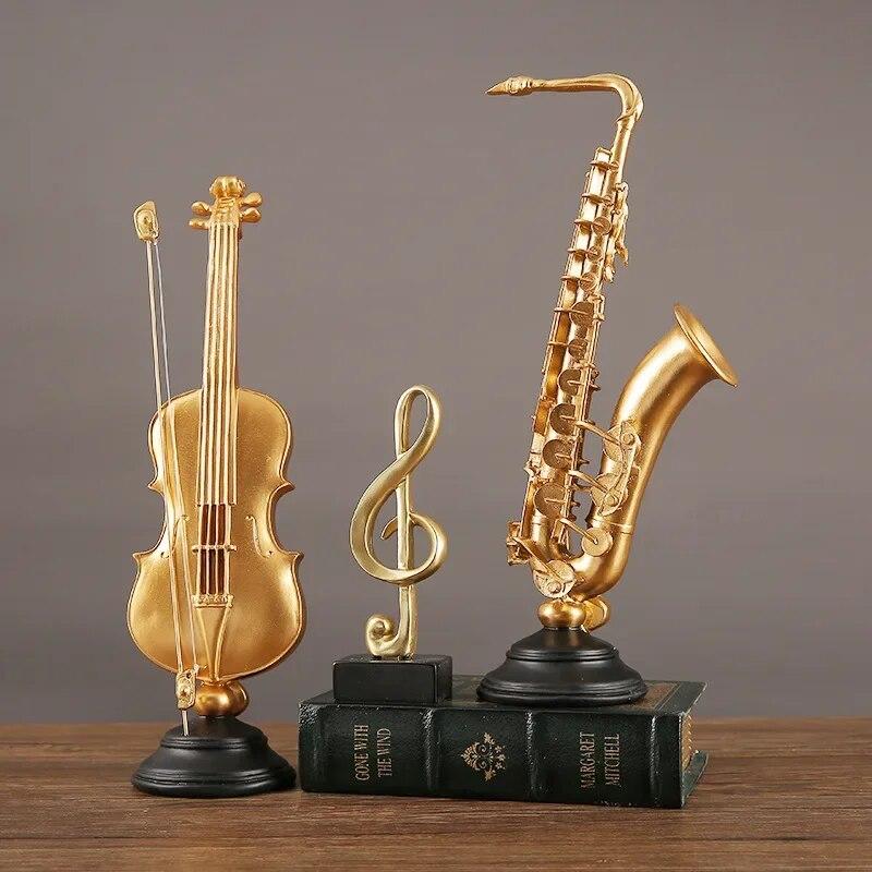 Buy Violin Saxophone Figurines Music Instrument Ornaments Golden Retro ...