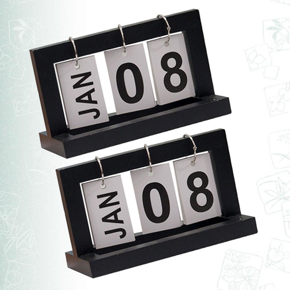 Buy 2pcs Wooden Page Turning Calendar Retro Desktop Perpetual Calendar ...