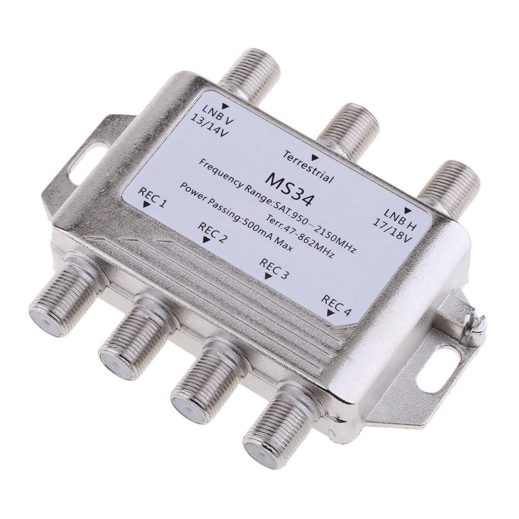 Multi Switch LNB Satélite FTA 4 Outputs Combiner LNBF Dish MS34 (Prata ...