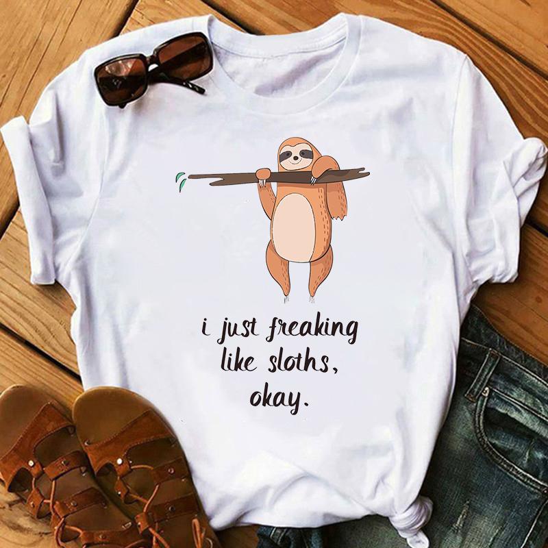 Buy Funny Sloth Women T-Shirt New Sloth Animal Cup Top Loose Cute ...