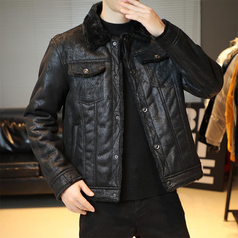 Buy Leather Jacket Men's Trend Handsome Fashion Casual Retro Fur One ...