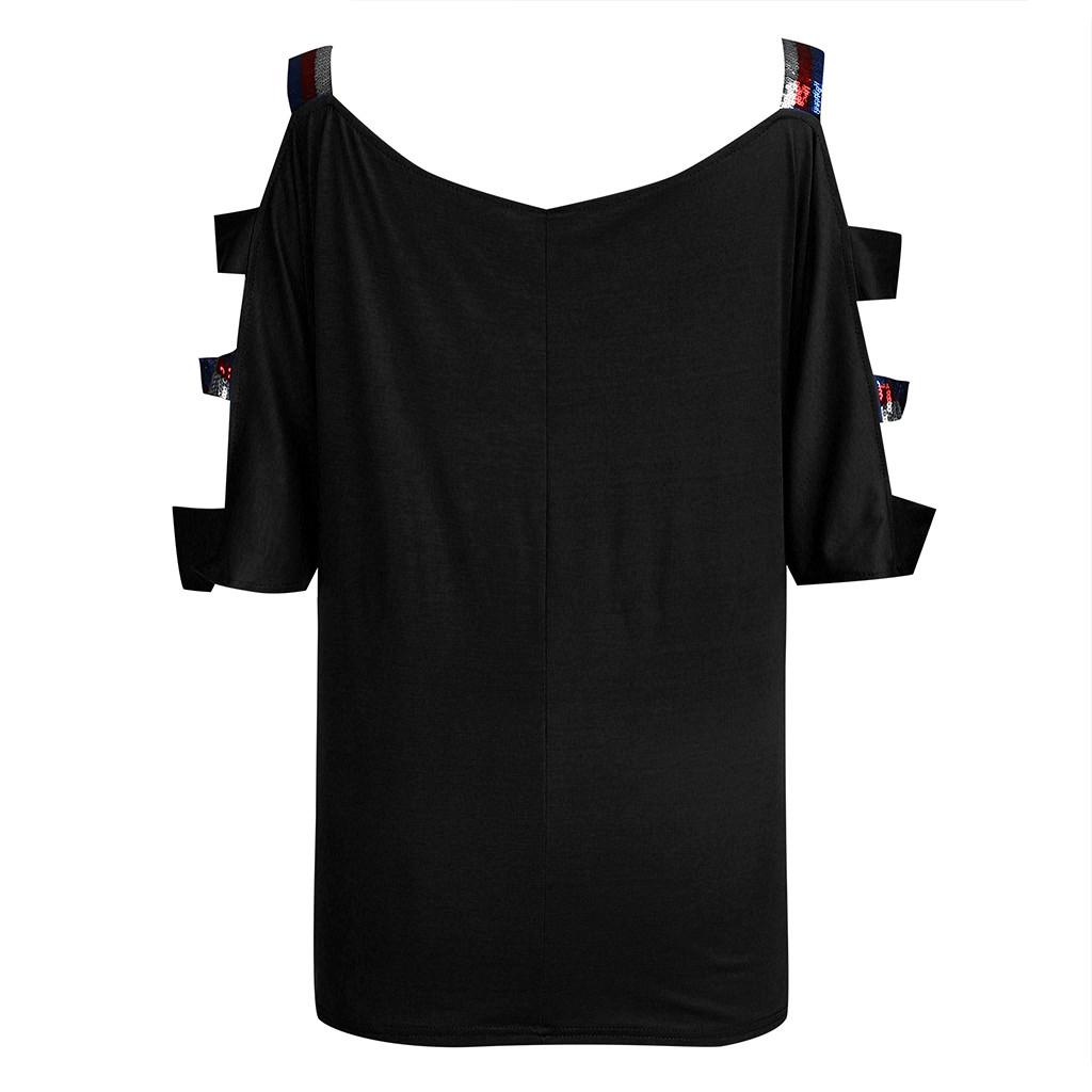 Buy Women Plus Size Casual Flag Print Off Shoulder Slings Sleeve Top T ...