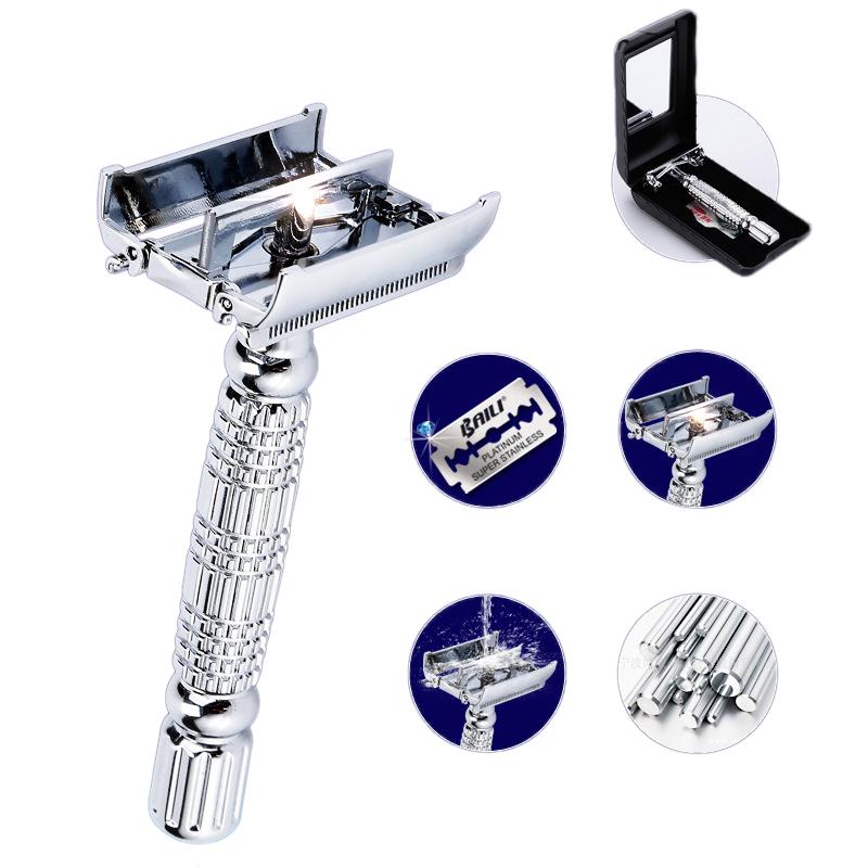 Buy Men's Retro Wet Shaving Twin-bladed Razor Chrome Long Handle Safe ...