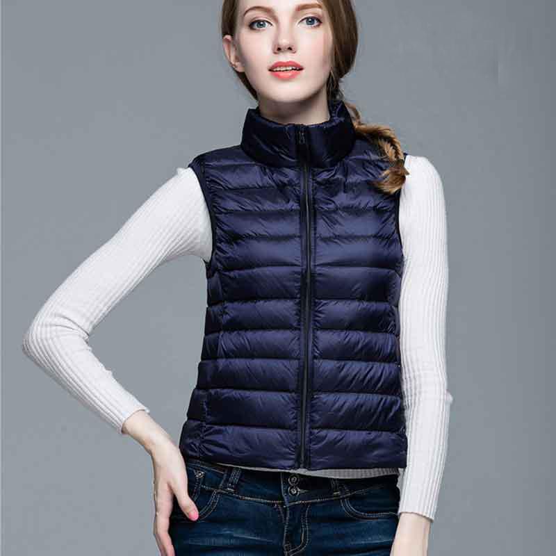 Buy Women Ultra Duck Down Short Vest Winter Female Slim Stand Collar ...