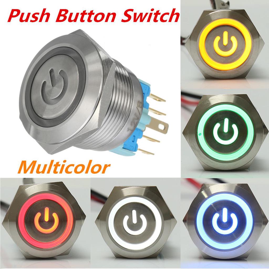 Buy 12V 6 Pins 22mm LED Light Metal Push Button Switch Momentary Power ...