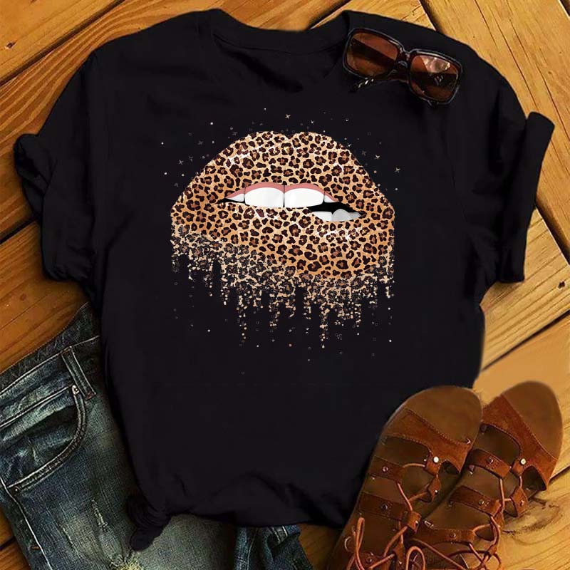 Funny Leopard Lips Graphic Printed Casual T Shirts Fashion Women ...