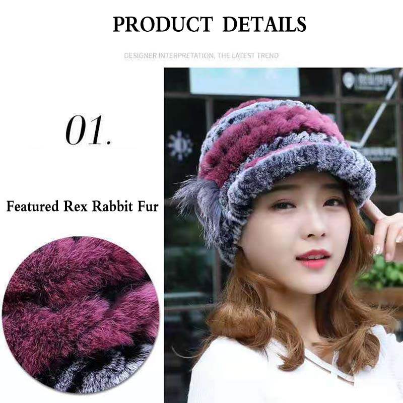 Buy Fur Hat Ladies Winter Pure Rex Rabbit Peaked Cap Women Thickened ...