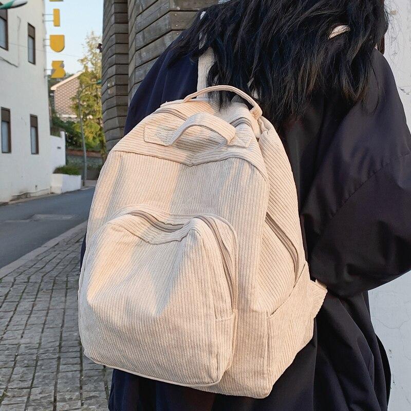 Buy Stripe Cute Corduroy Woman Backpack Schoolbag For Teenage Girls ...