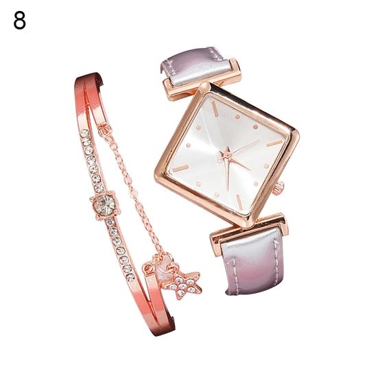 Buy XR4436 Women Faux Dial Quartz Leather Band Square Watch Star Shape ...