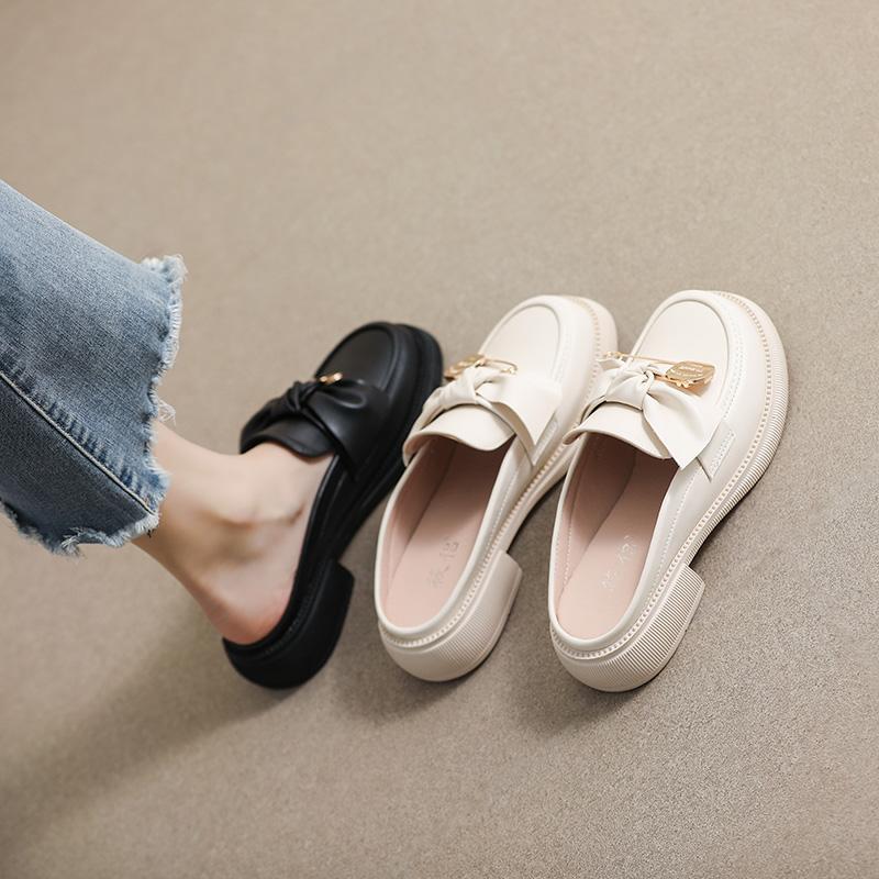 Kjøp Women Soft Leather Mules Metal Chain Bowknot Slippers Creepers ...