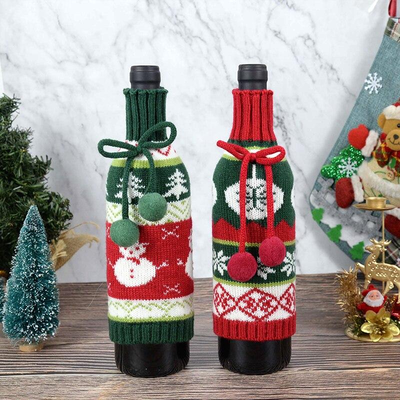 Christmas Wine Bottle Cover Home Table Decor Xmas Gift Knitting Wine ...