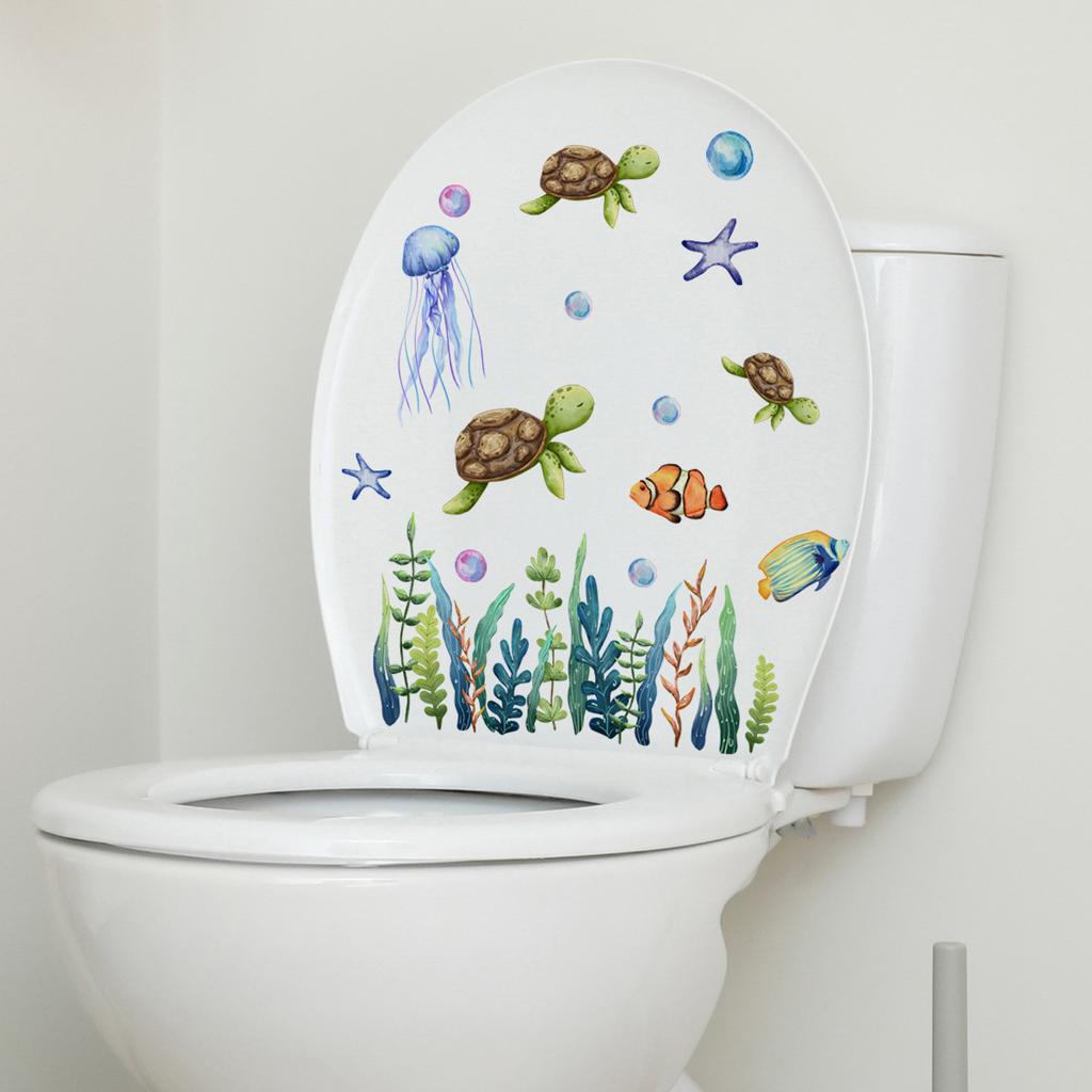 Buy Sea Turtle Jellyfish Seagrass Wall Stickers Happy Day Bathroom ...