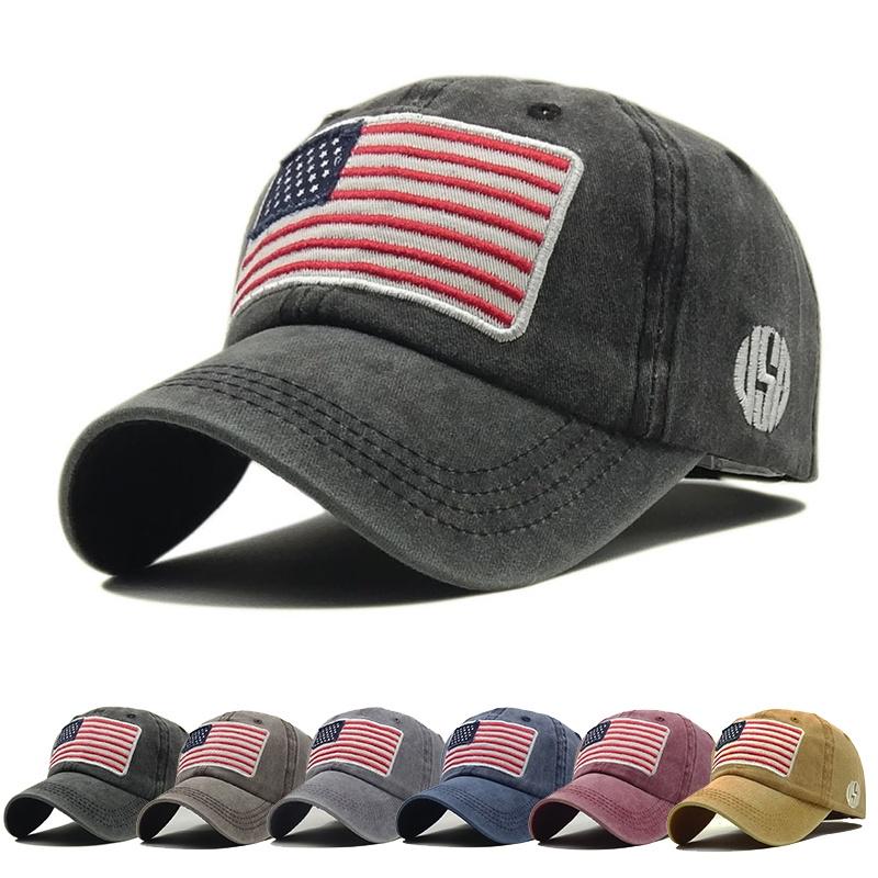 Snapback Cap Washed Cotton Baseball Caps USA Flag Embroidery Hat ...