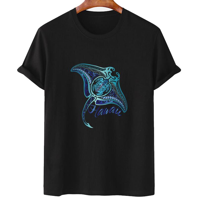 Buy Hawaiian Tribal Manta Ray Printed Black Cotton Top Knitted T-Shirt ...