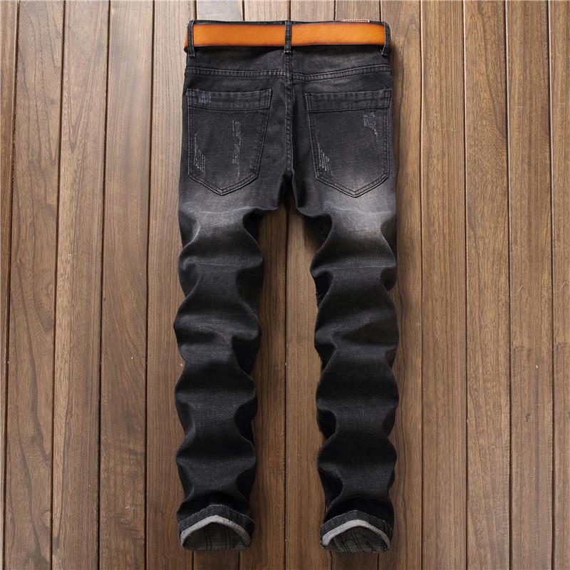 Men's fashion popular logo jeans elastic nine point jeans slim and ...