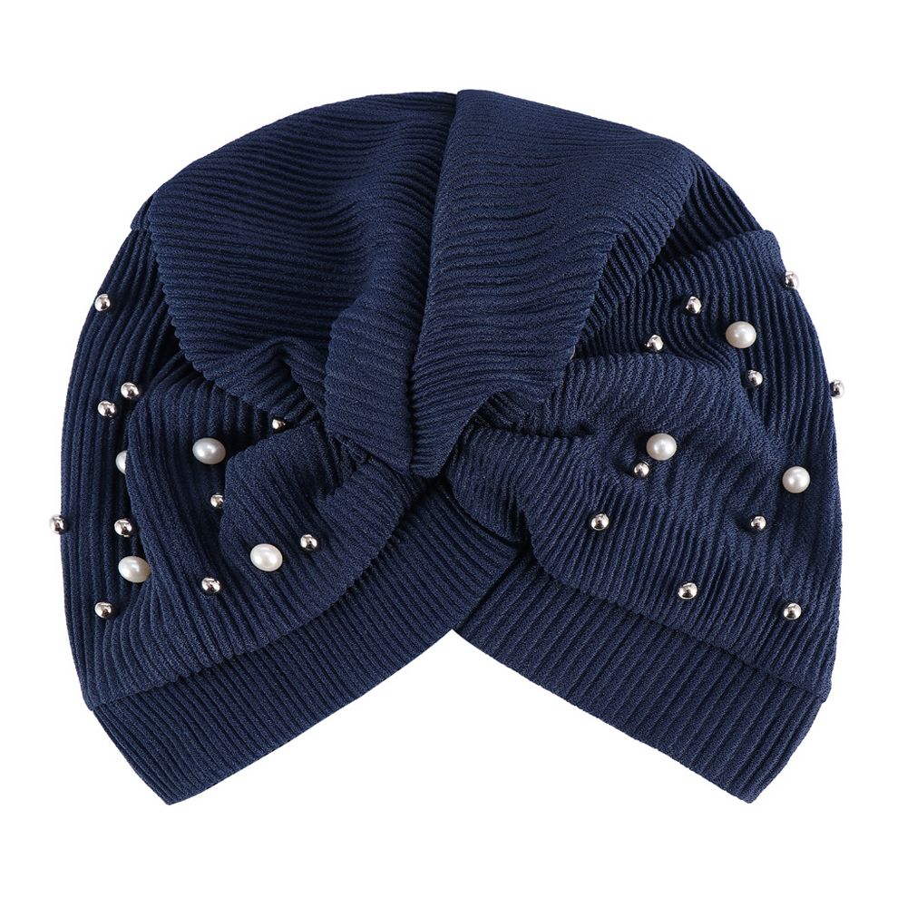 Buy Solid Color Pearl Beads Headwear Turban Hat Muslim Hijab Caps Women ...